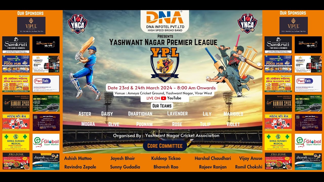 YASHWANT NAGAR PREMIER LEAGUE 2024 || SEASON 08 || VIRAR || DBN LIVE ...