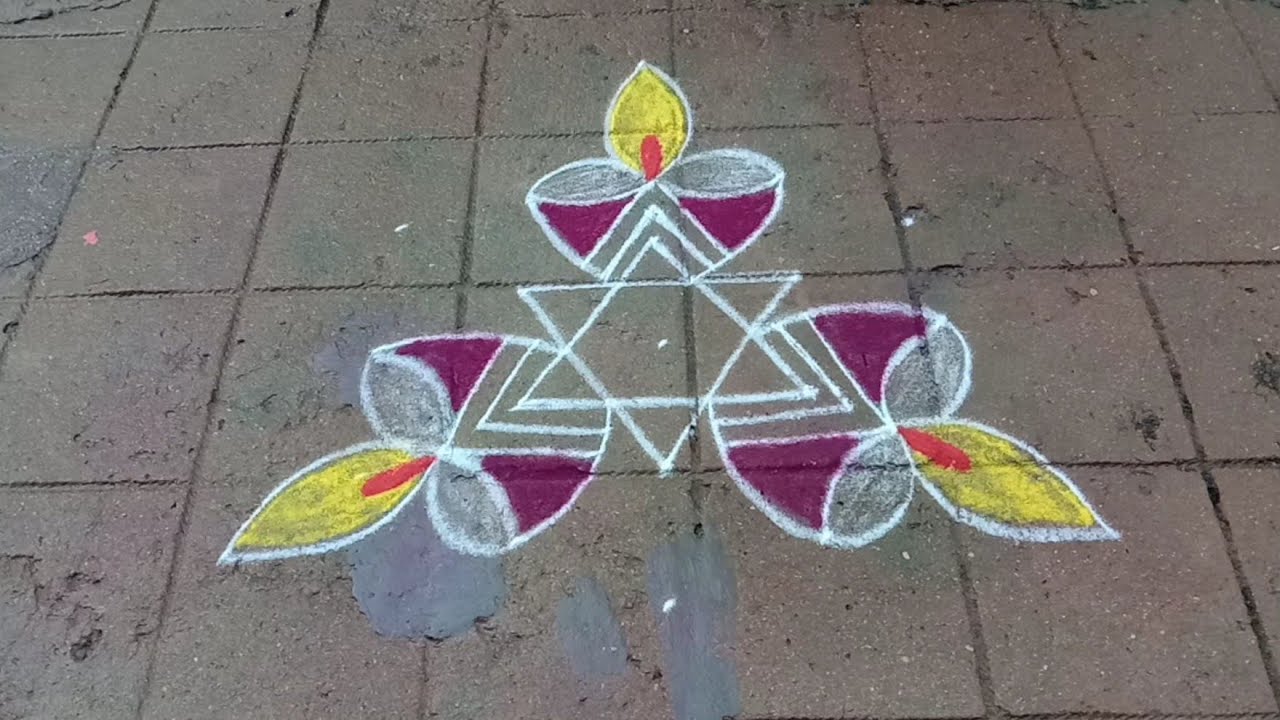 Margazhi madham vilakku kolam//Newyear 2024 deepam rangoli designs ...