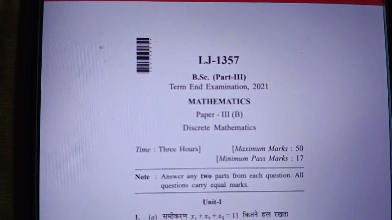 Mathematics Bsc part 3 2021 paper3(B)Discrete mathematics Bsc 3 year math 2021 question paper ...