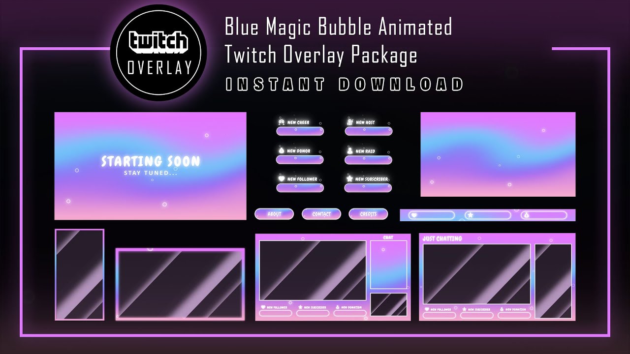 Pastel Pink & Blue Twitch Overlay Package - Magic Bubble Overlay - YouTube