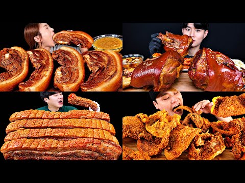 ASMR Korean Food MUKBANG: Braised Giant Pork Jokbal, Crispy Juicy Pork belly! Massive Eating