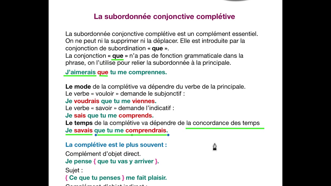 La proposition subordonnée complétive - YouTube