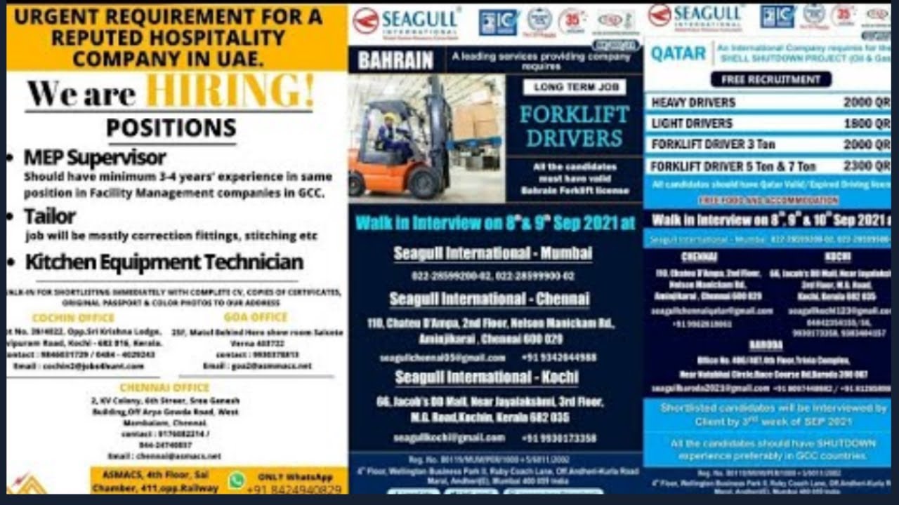 8 September 2021 Latest Gulf Jobs Today Abroad Assignment Newspaper ...