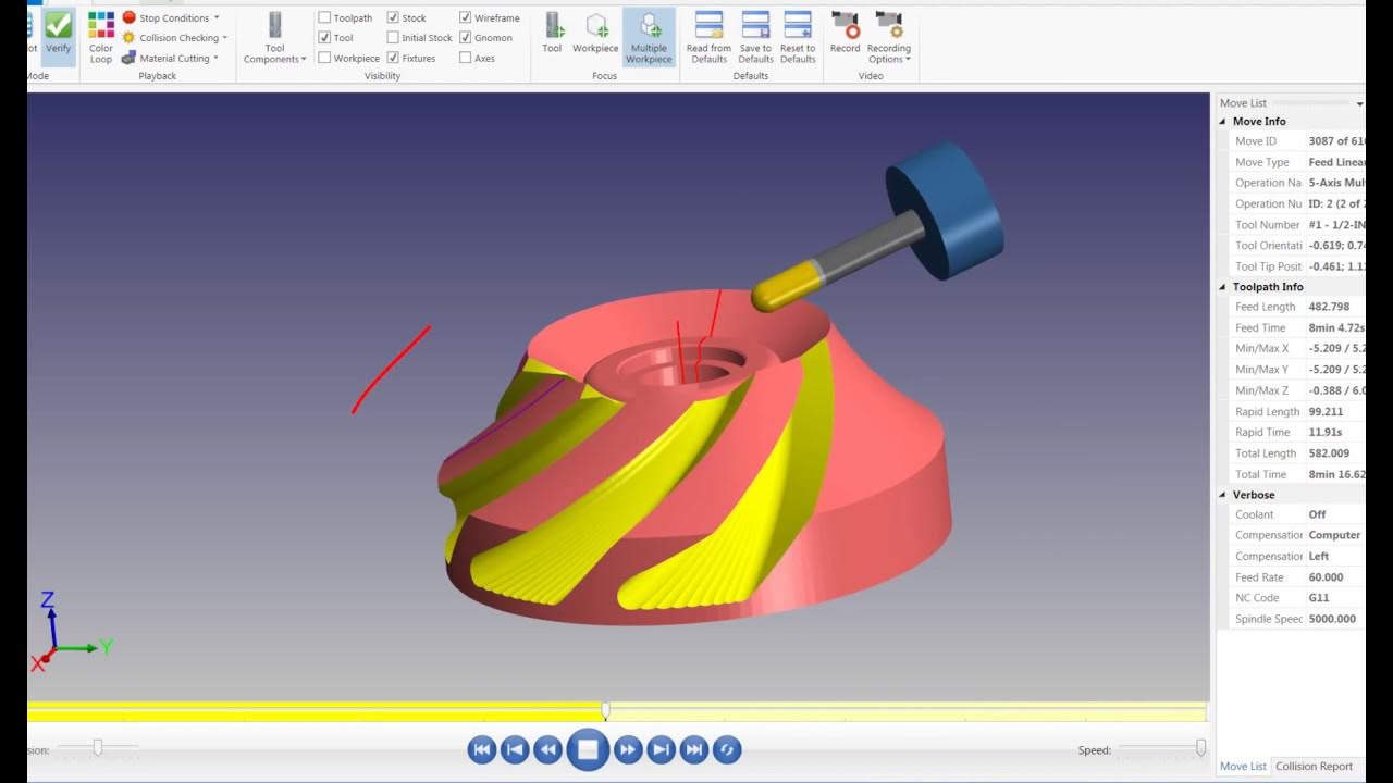 Mastercam2017 Video Tutorial 5 axis IMPELLER Toolpath - YouTube