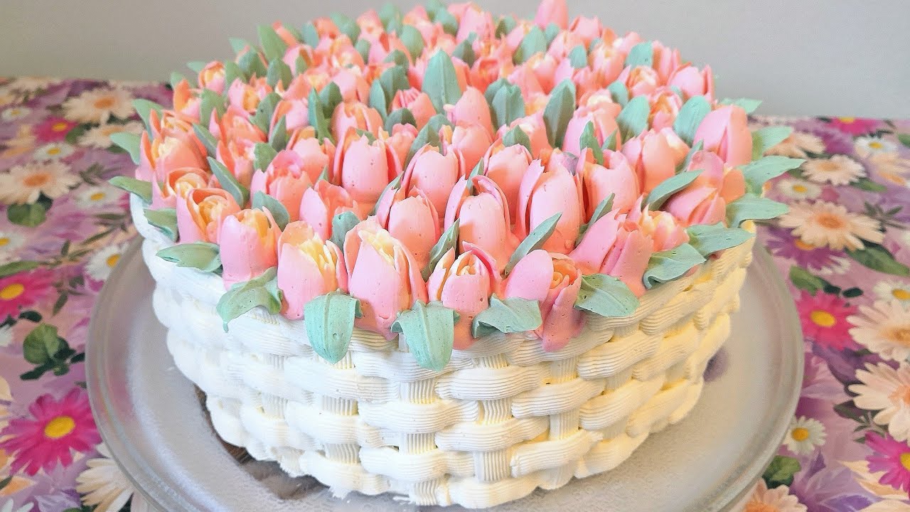 Торт Корзинка С Цветами // Tort Bezatish Jarayoni // Cake Decorations ...