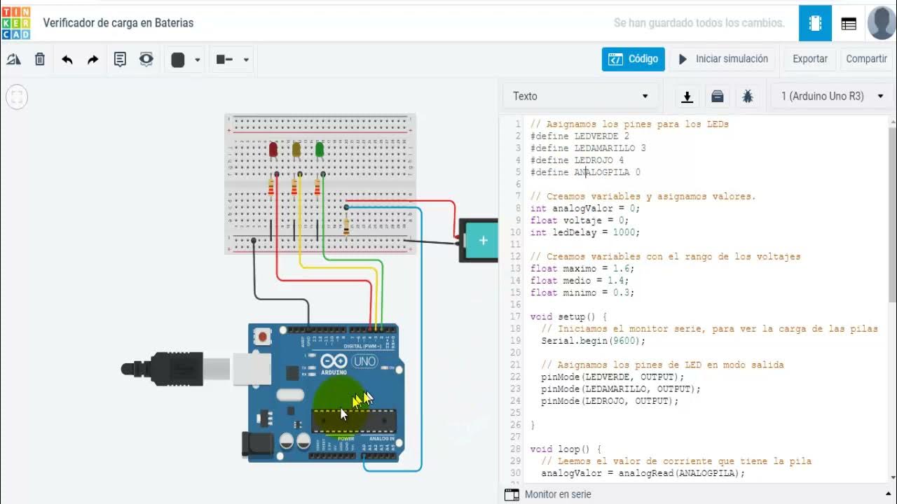 Probador de Pilas o baterias con Arduino en tinkercad - YouTube