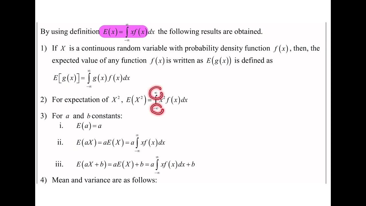 Expectation and variance for a continuous random variable part 1 - YouTube