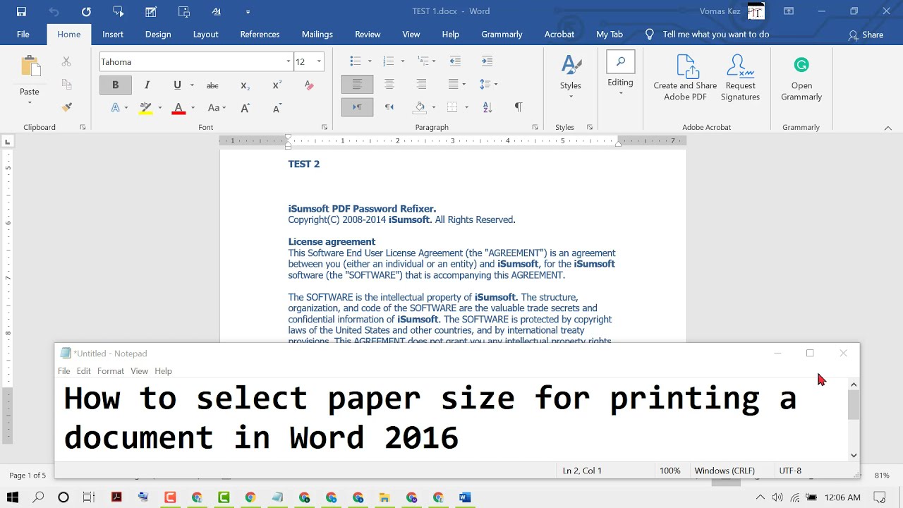 How To Select Paper Size For Printing A Document In Word YouTube How To Select Paper Size For Printing A Document In Word YouTube