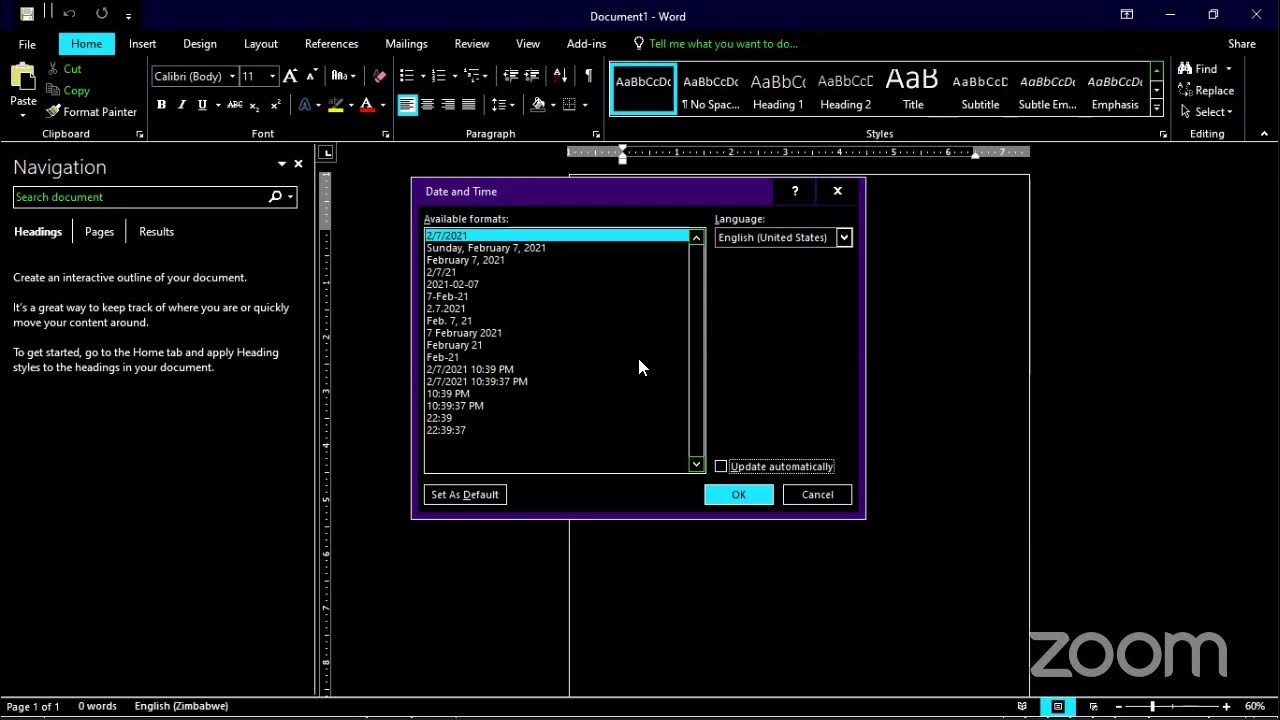 how to insert date in Microsoft word use screen reader JAWS or NVDA - YouTube