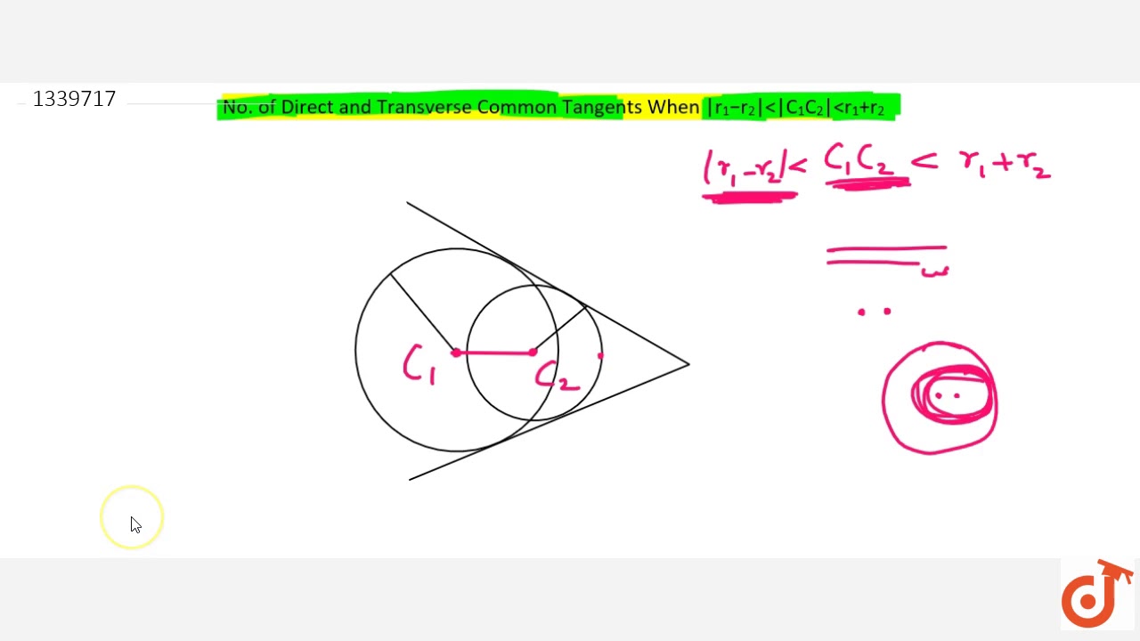 No. of Direct and Transverse Common Tangents When `|r_1-r_2|lt|C_1C_2 ...
