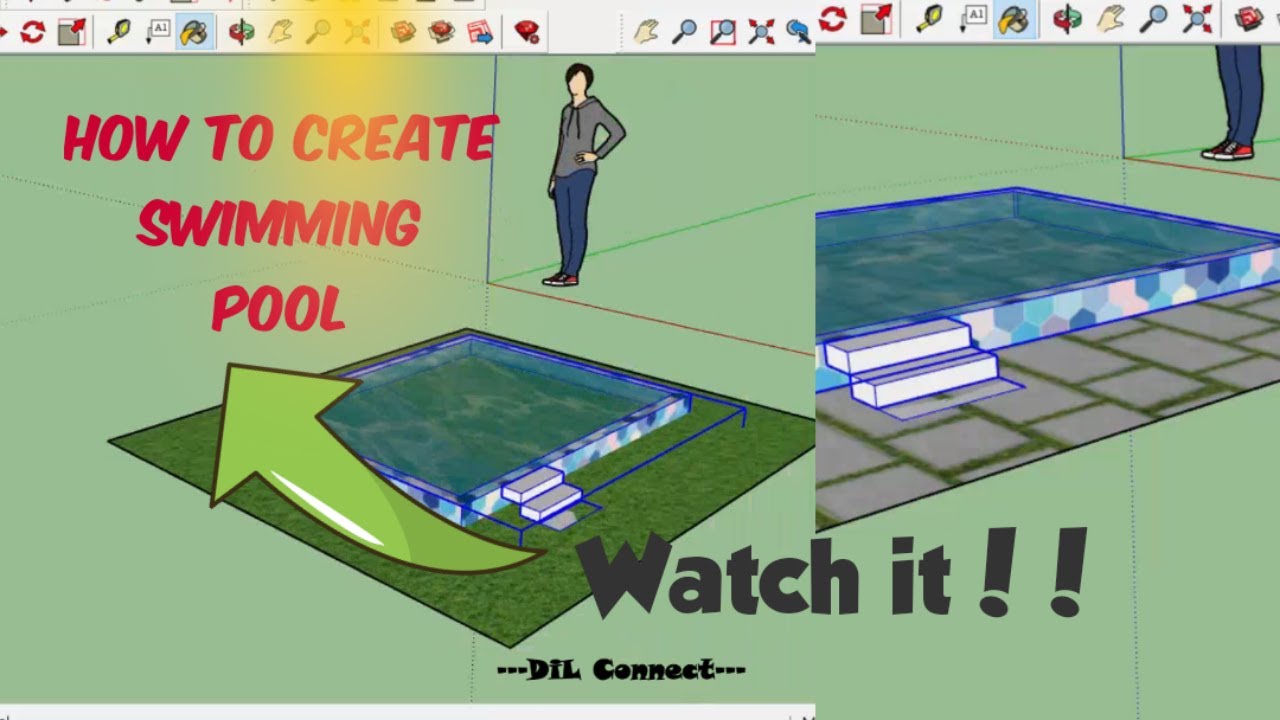 how to create swimming pool in 3d sketchup|| DiL Connect 💖 - YouTube
