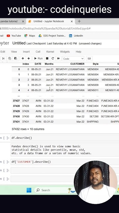 Describe Function In Pandas Pythonsql Database Pandas Python Codingskills Coding Shorts 4240