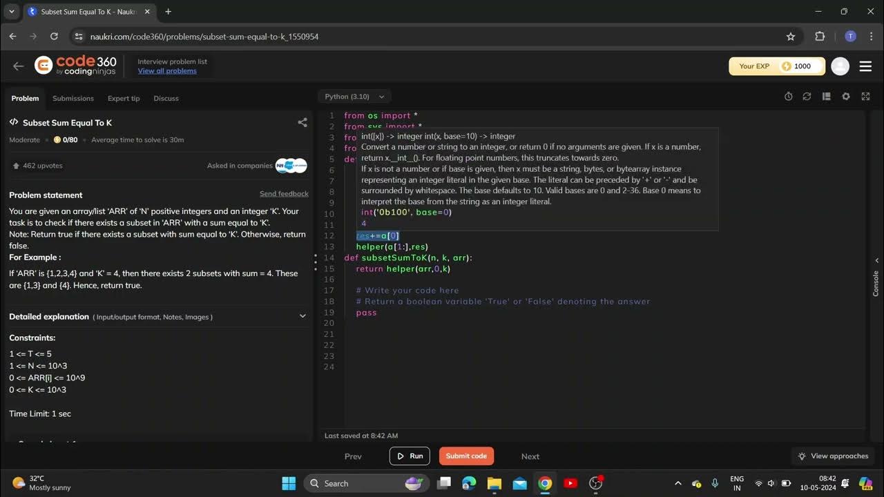 subset sum equals to k problem solving in telugu using recursion #dsa #telugucoder - YouTube