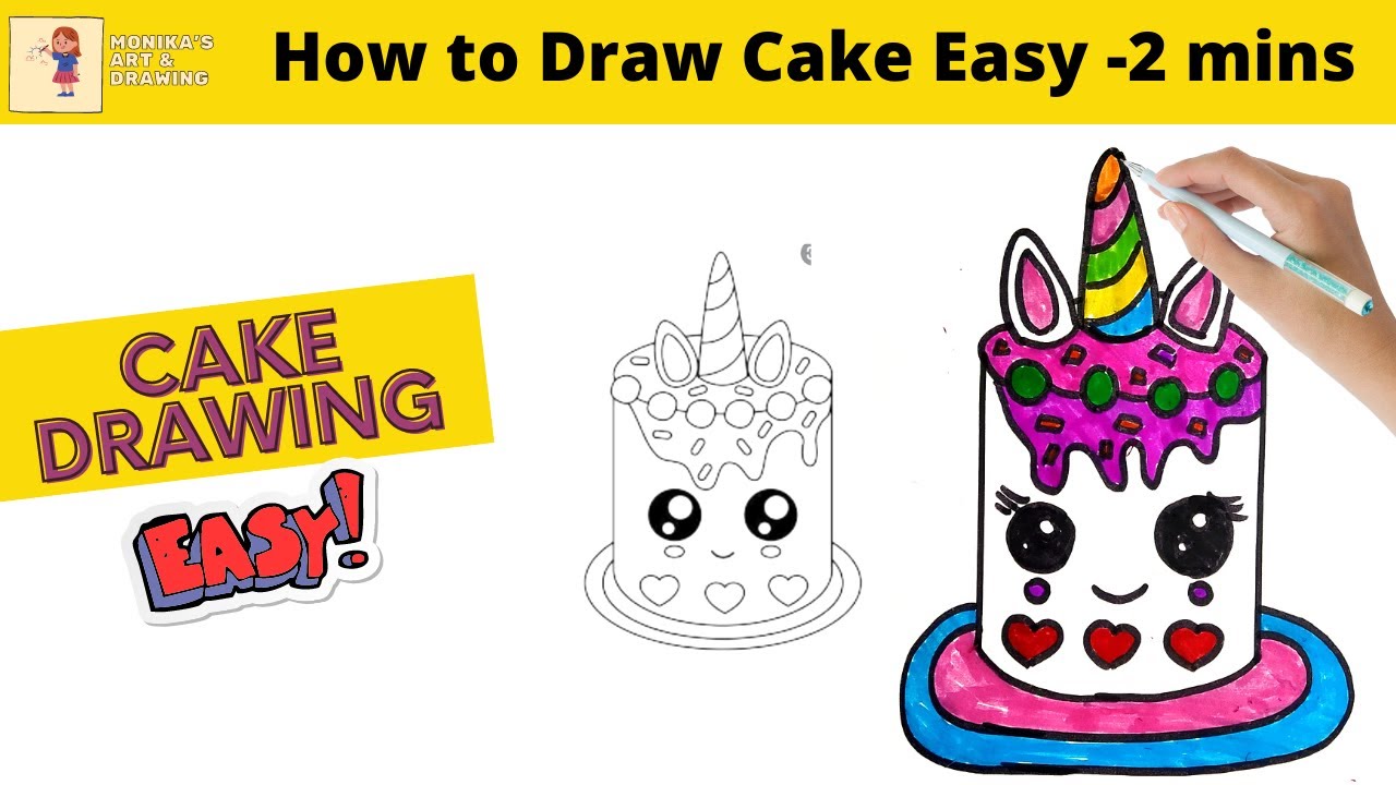 How to Draw Cake | Step by Step Drawing Cake | केक | Cute cake drawing ...