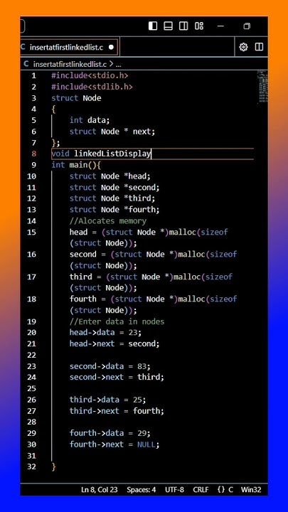 insert at first in linked list ꧁ linked list in c #linkedlist #c #coding #linkedlistinc - YouTube