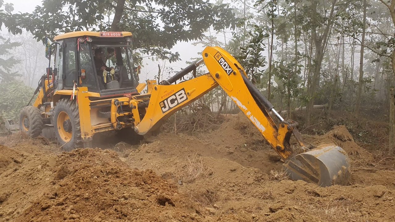 JCB Machine Throwing Out Tree Root and Making Drain - JCB Machine Video ...