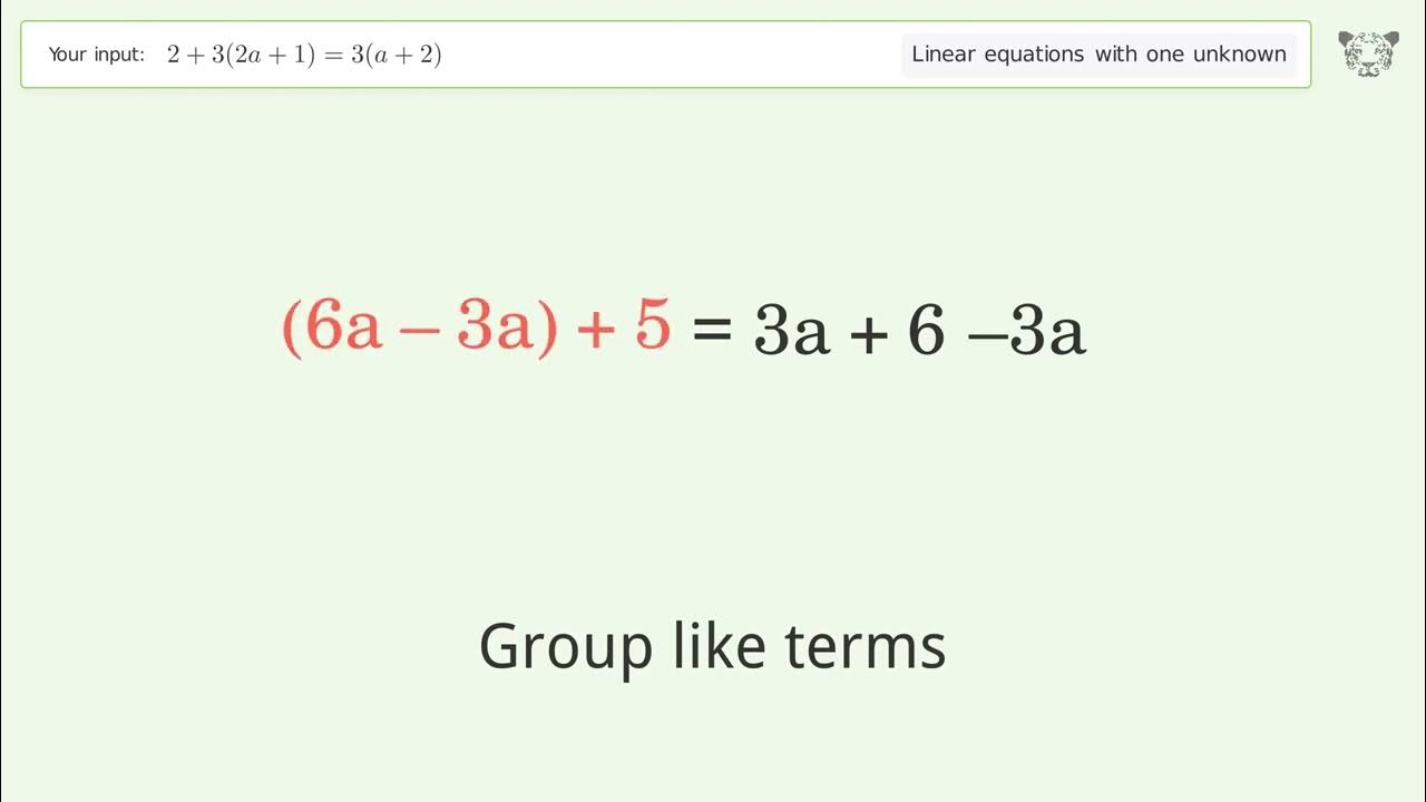 Linear equation with one unknown: Solve 2+3(2a+1)=3(a+2) step-by-step ...