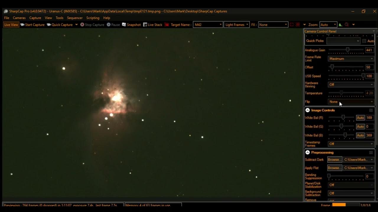 Electronically assisted astronomy (EAA) of the Orion Nebula! Uranus-C camera and Sharpcap - YouTube
