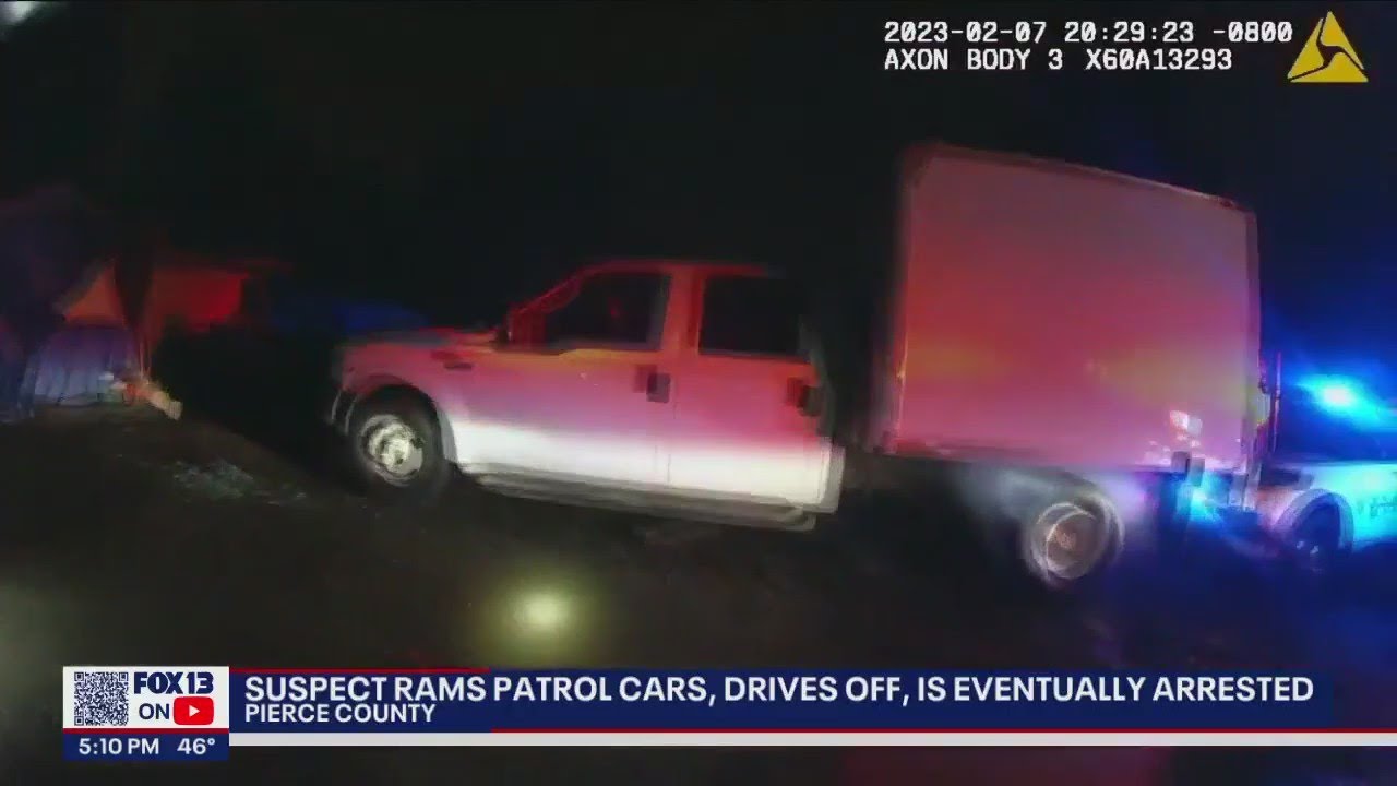 Bodycam Suspect Rams Stolen Truck Into 2 Pierce County Patrol Cars
