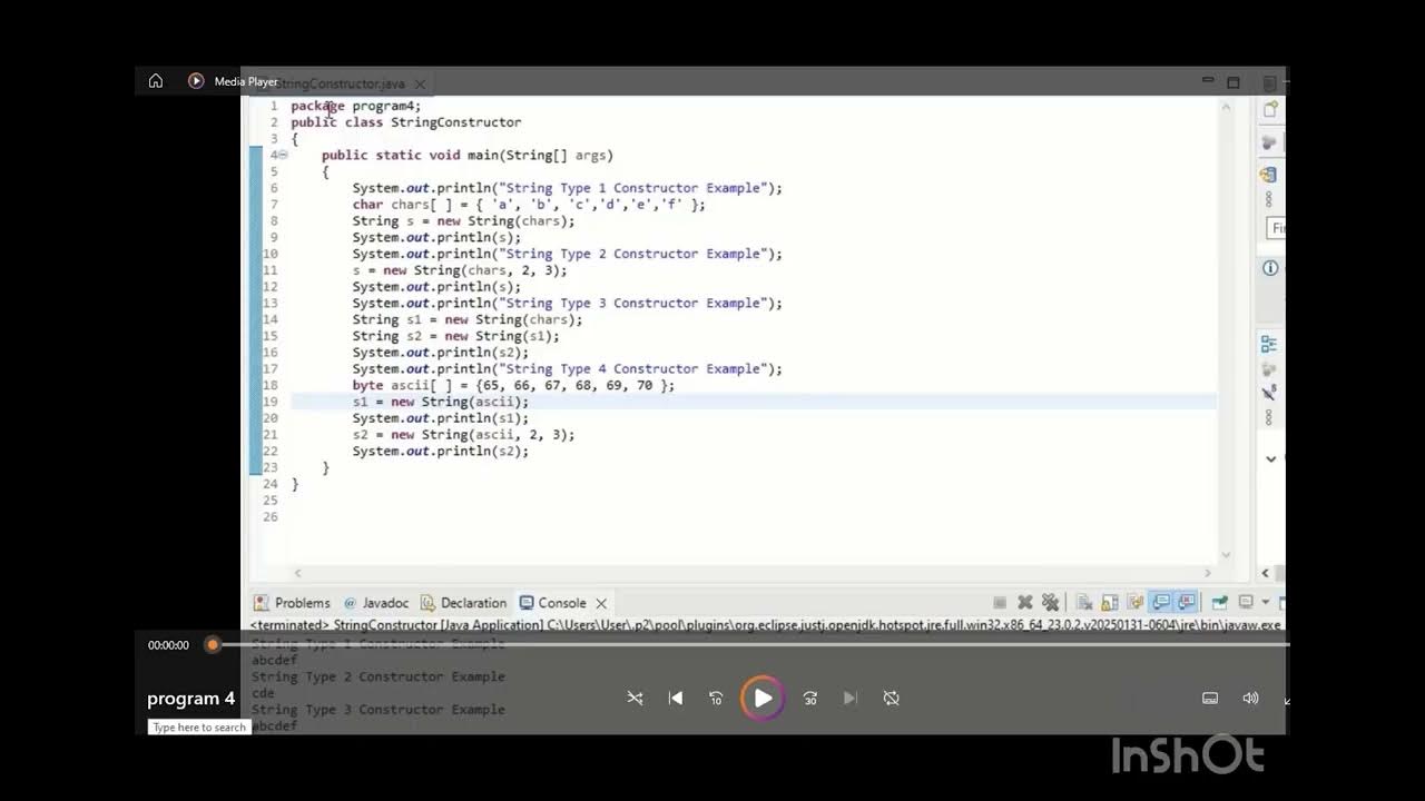 Program 4 "string class constructors" Advanced Java Dept. of ISE RIT, Hassan - YouTube