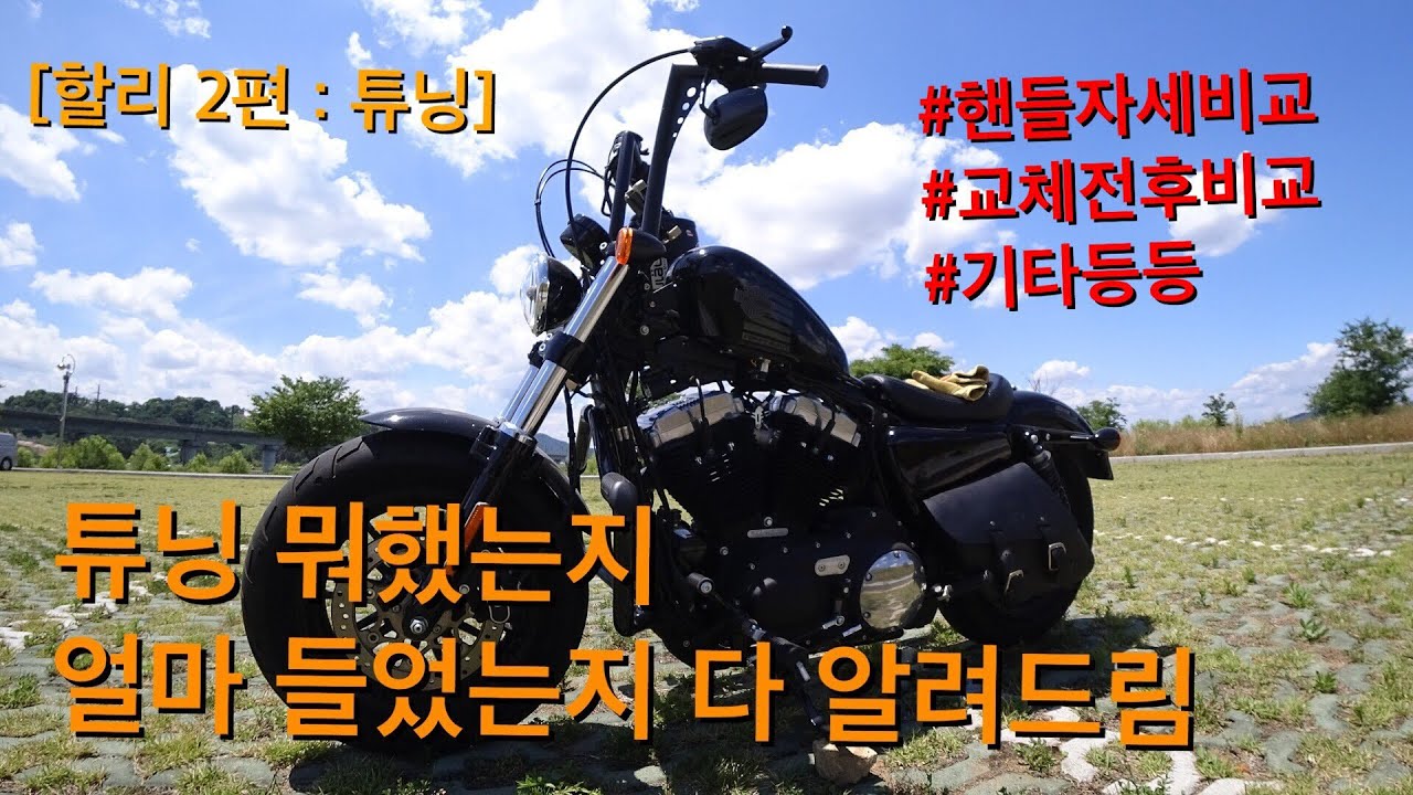 할리 포티에잇 14인치 핸들 머플러 탱크업 등 튜닝정보 공유프리덤 머플러 배기음 Youtube