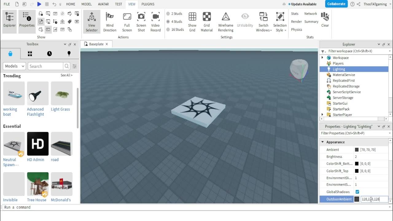 How to add original lightning of baseplate in Roblox Studio - YouTube