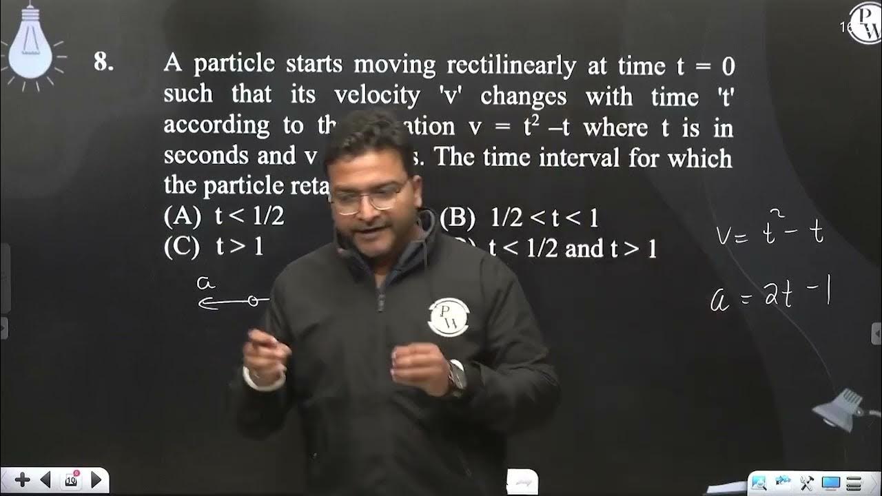 A particle starts moving rectilinearly at time t = 0 such that its velocity 'v' changes with tim ...