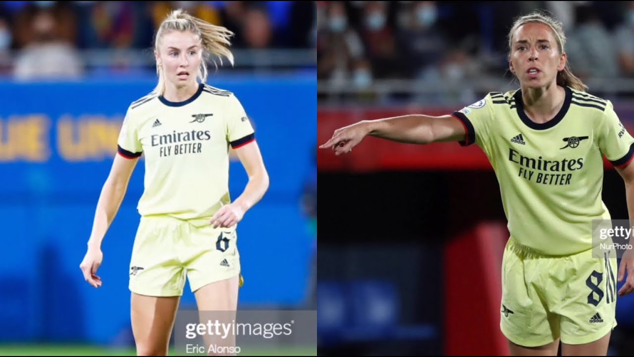 LEAH WILLIAMSON AND JORDAN NOBBS MOMENTS CLOSE UPS ARSENAL VS BARCELONA ...