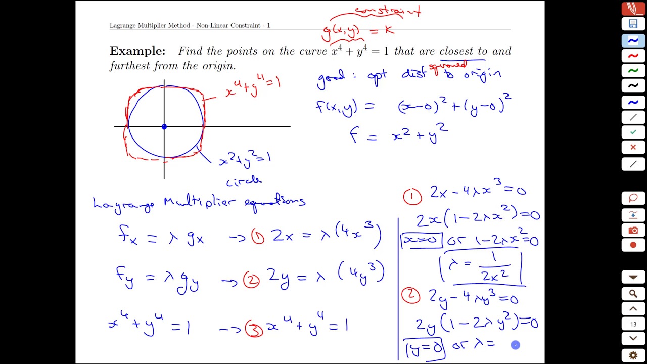 Unit 23 5 Lagrange Multiplier Method Non Linear Constraint Math 121 Youtube