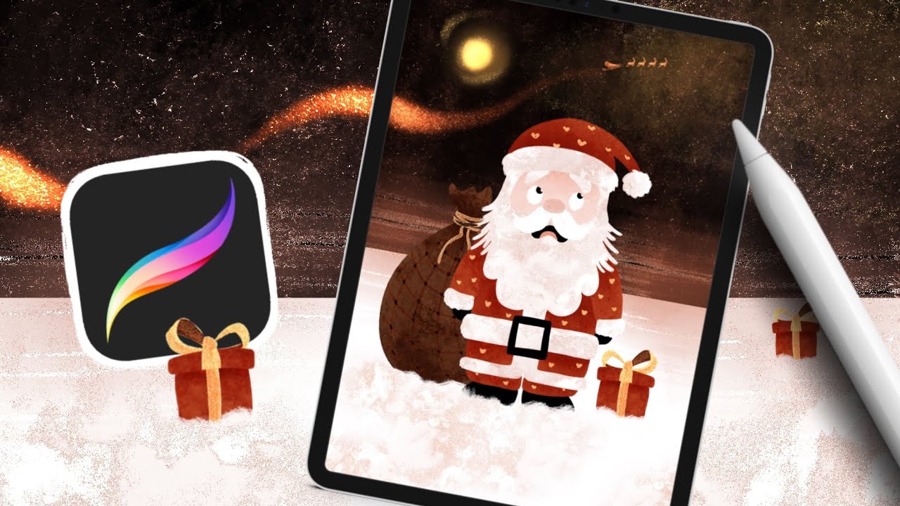 🎅🏻 [Tuto Procreate] Dessine le père noël en pyjama à paillettes - YouTube