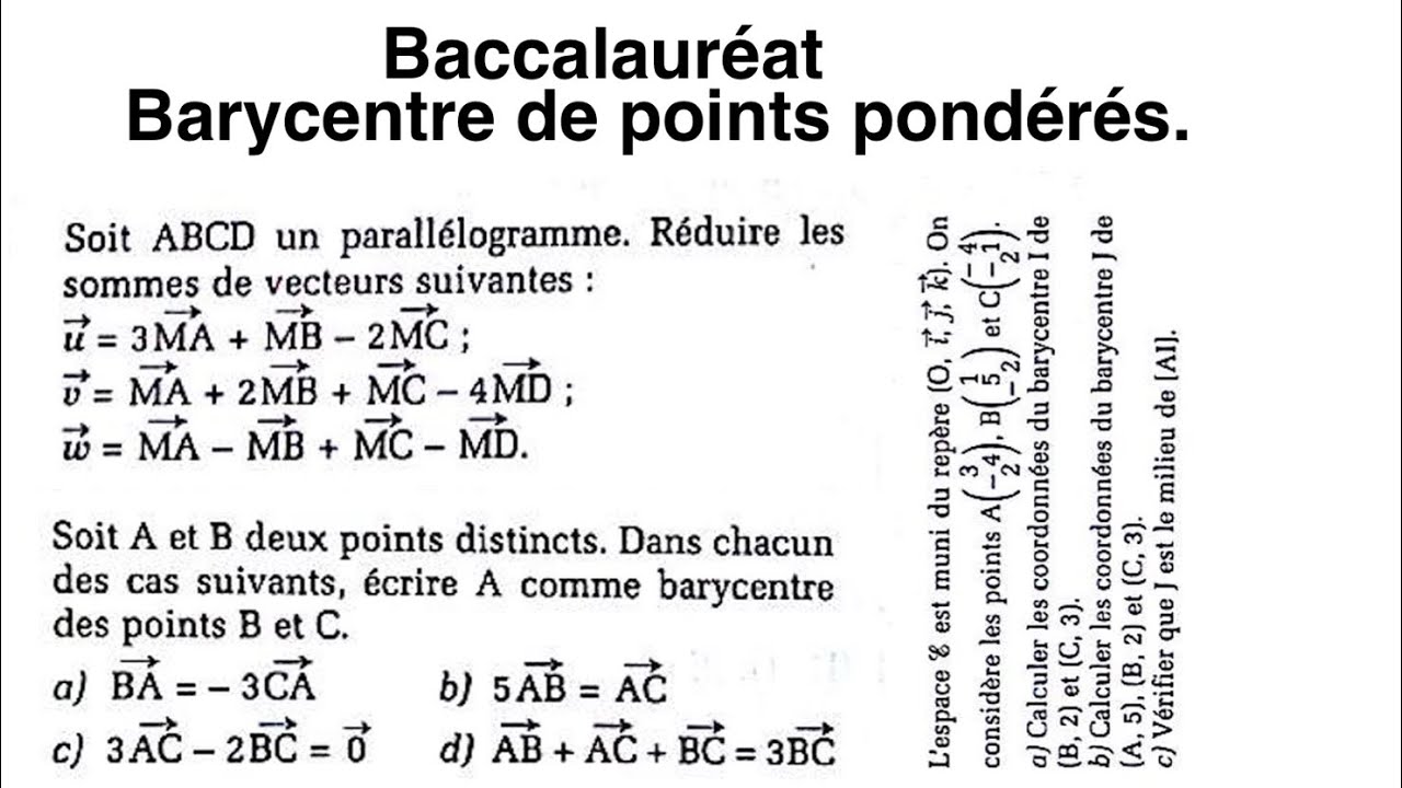 Introduction aux barycentres #barycentre#baccalauréat #terminal - YouTube