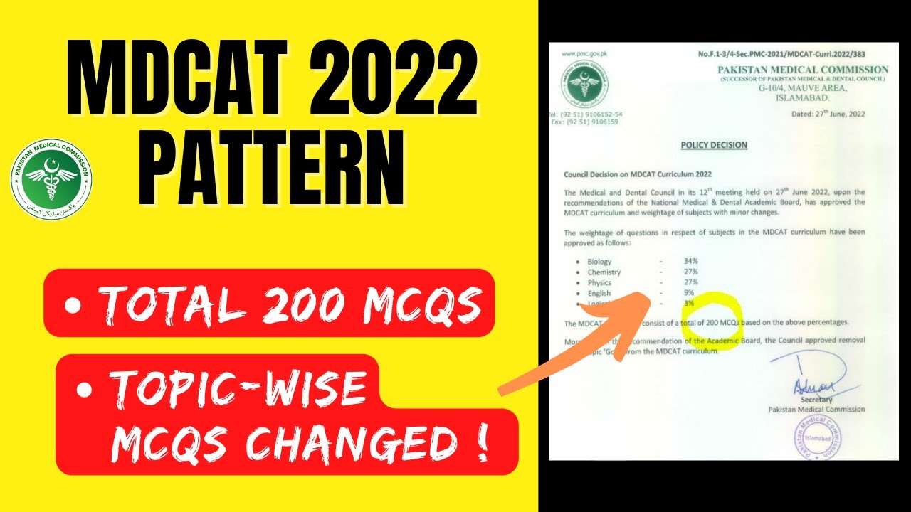 PMC MDCAT 2022 Exam Final Test Pattern & Syllabus Changes | PMC Latest ...