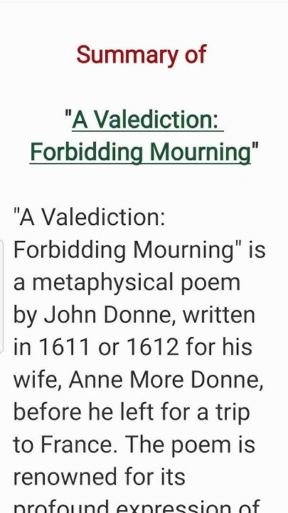 A Valediction Forbidding Mourning Summary - YouTube