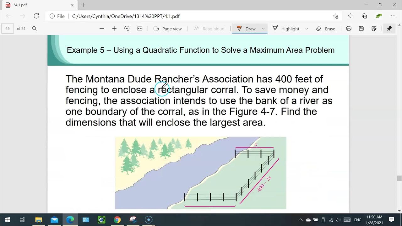 Using Quadratic to Solve Maximum and Minimum Problems - YouTube