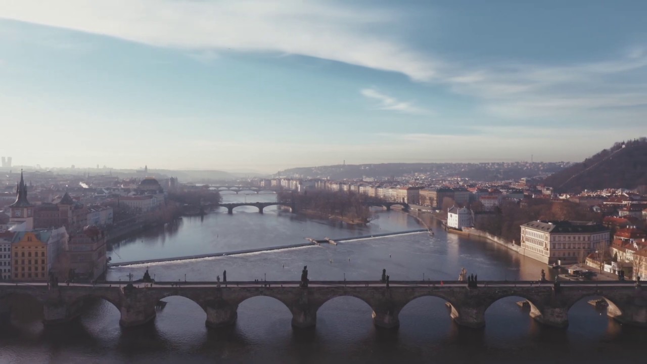 Aerial Prague scenery, charles bridge, castle - YouTube
