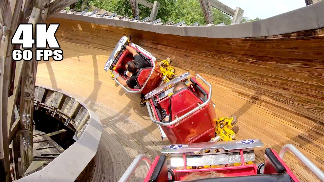 Riding Flying Turns Wooden Bobsled Roller Coaster at Knoebels! Multi ...