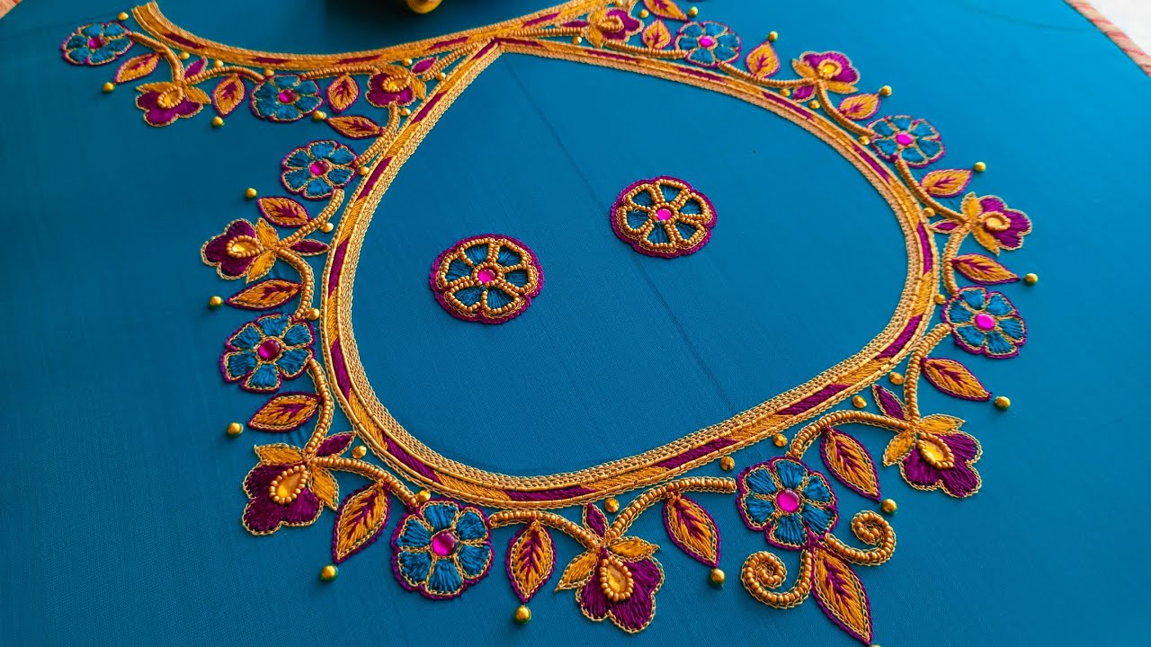 Aariwork Simple Thread work design for beginners - YouTube