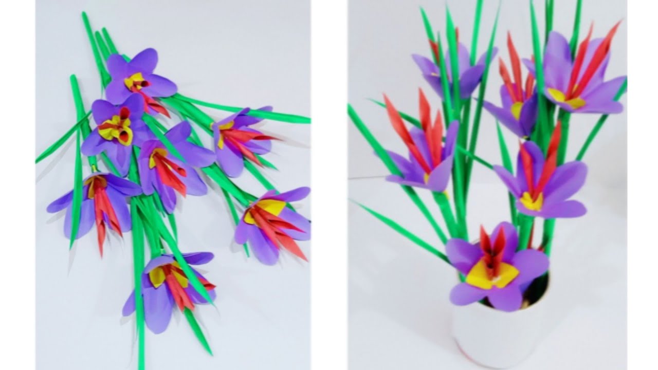how to make paper saffron flower - YouTube