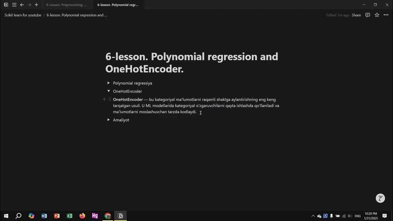 Scikit-Learn 6-dars | Polynomial Regression va OneHotEncoder | Machine Learning O‘zbek tilida ...