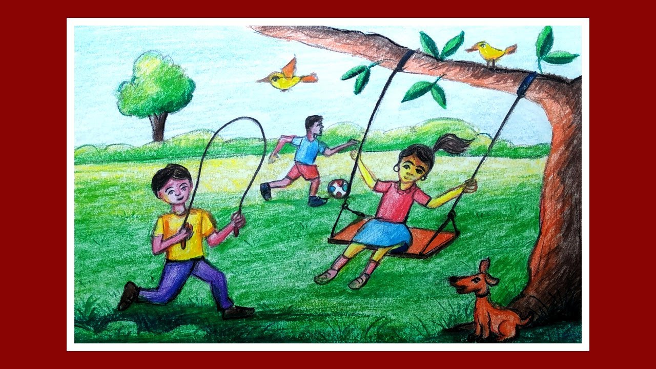 Park (play ground for kids) colour pencil drawing HD - Chitro Srijon ...