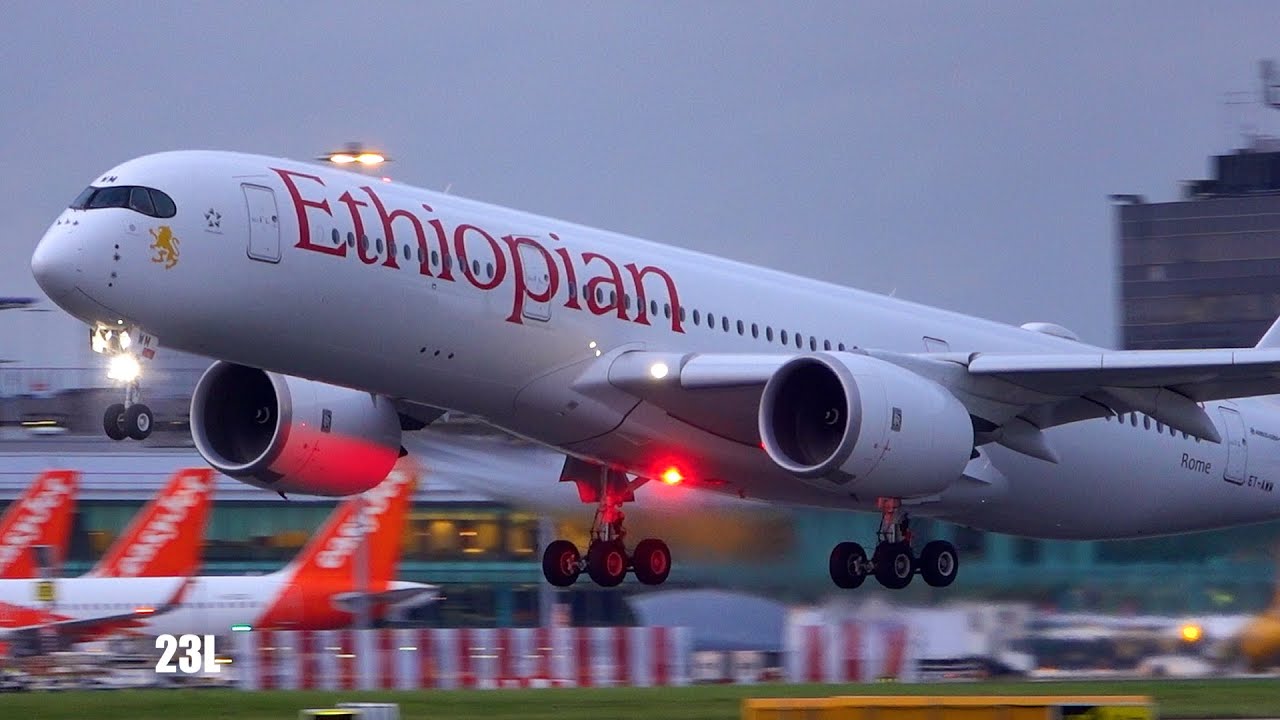 Great Takeoff Ethiopian Airlines ET-ATQ A350-941 ET729 Manchester To Addis Ababa Via Brussels ...