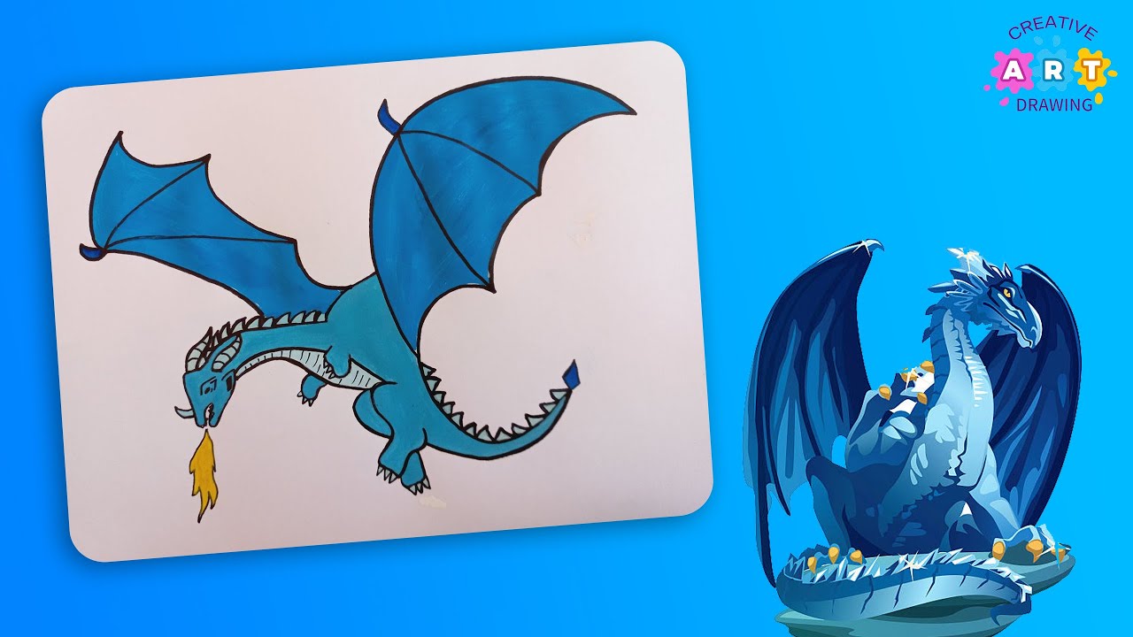 How To Draw An Ice Dragon, Easy drawing for Kids and Toddlers, step by ...