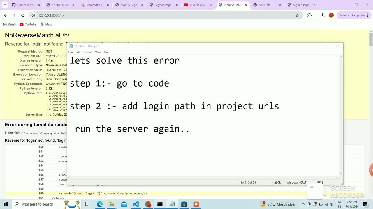 NoReverseMatch error in django ... check full video to solve error easily... @django errors ...