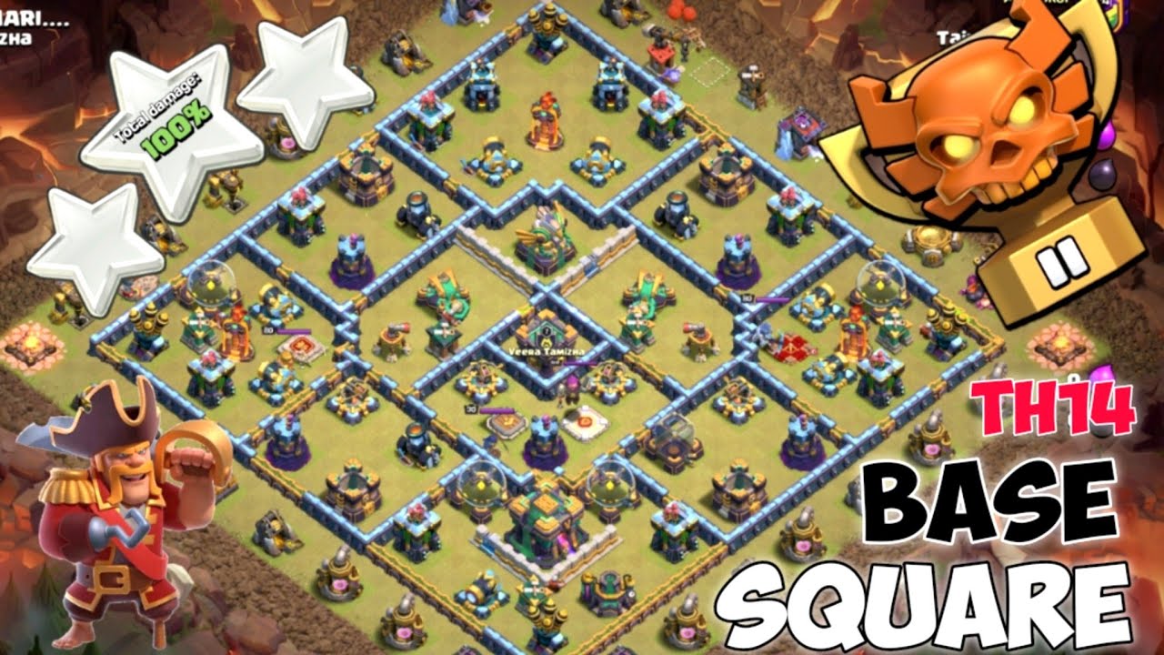 Destroy Th14 Square Base #65 | How To 3 Star Th14 Cwl Base | Best Th14 Attack Strategy | COC ...