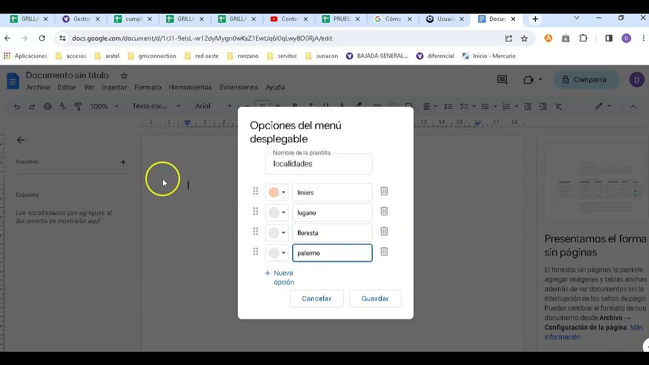 Como insertar un menu desplegable en Google Docs - Documentos de Google - Google Docs - YouTube