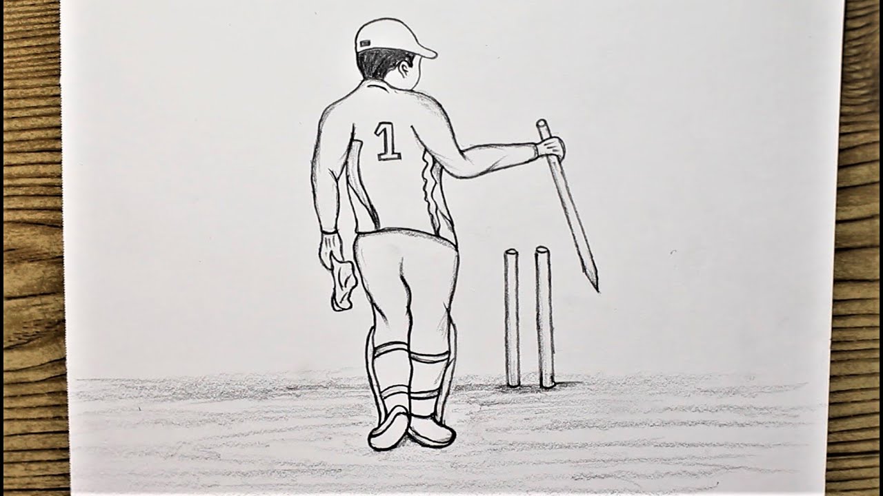How to Draw a cricket player easy | Easy pencil drawing cricketer | How ...