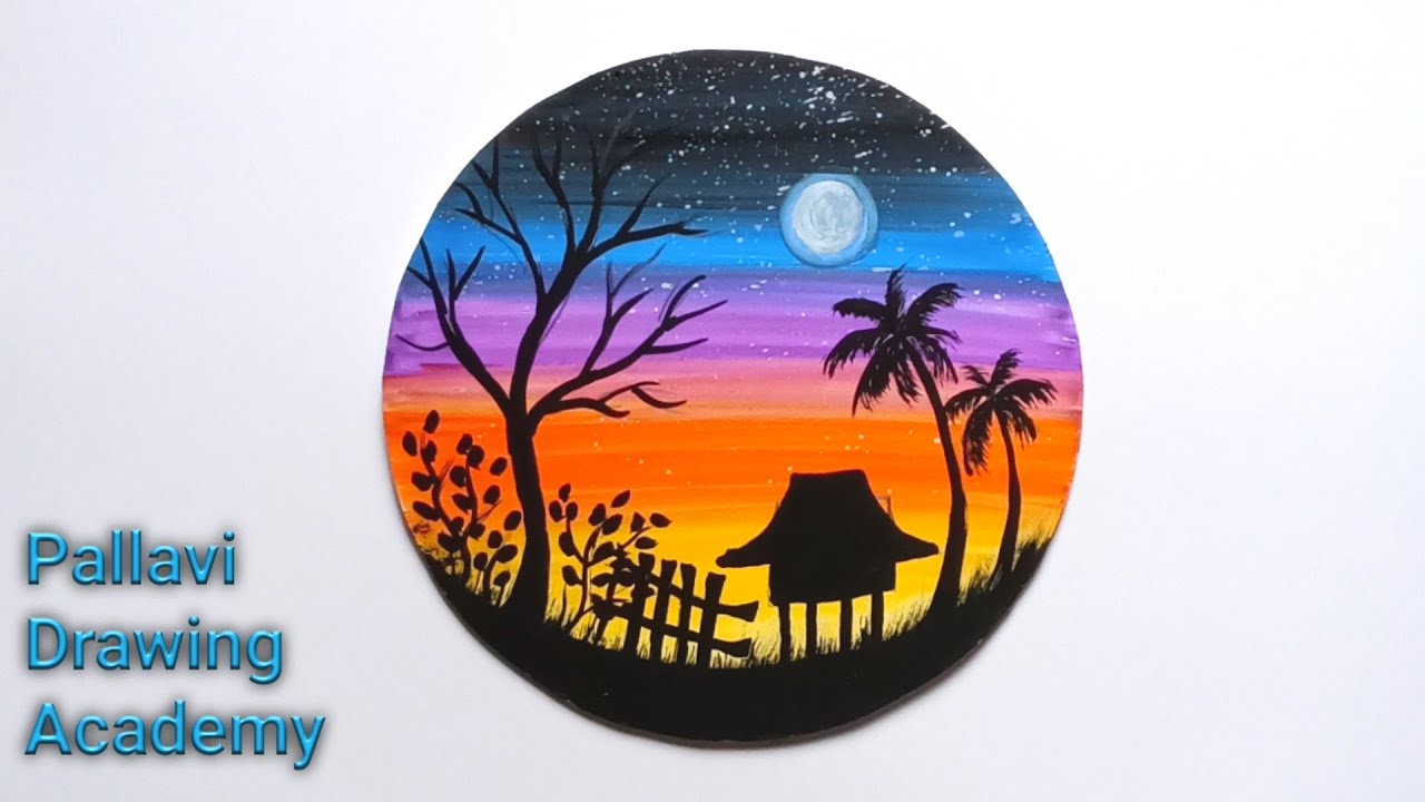 How to draw colourful evening time painting with poster colour ...