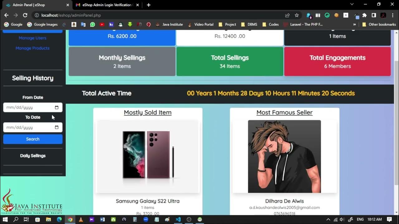 Web Task 41 | Admin Panel 1 | 1st Year | Semester 01 | Java Institute | Dilhara De Alwis - YouTube
