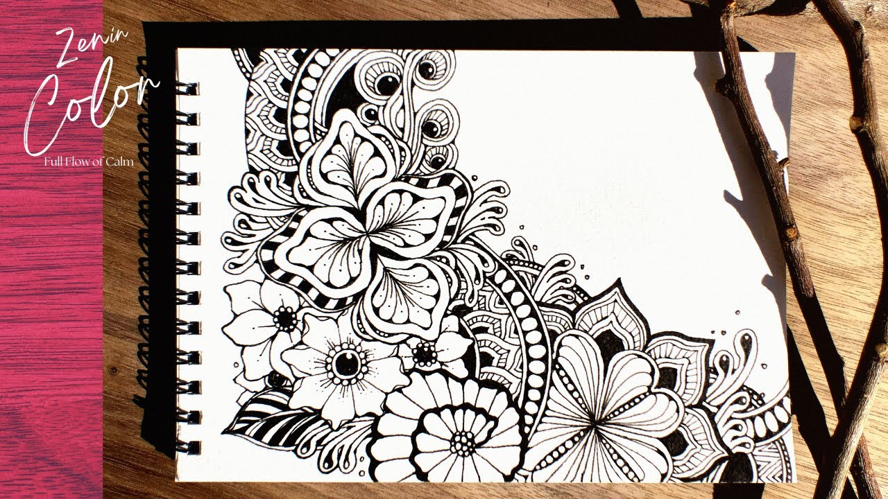 【Zentangle Art】Relaxing Black Pen Drawing for Mindfulness｜One‑Color ...