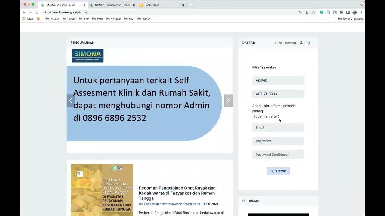 Tutorial Registasi, Pelaporan Bulanan, dan Self Assesment SIMONA Apotek - YouTube